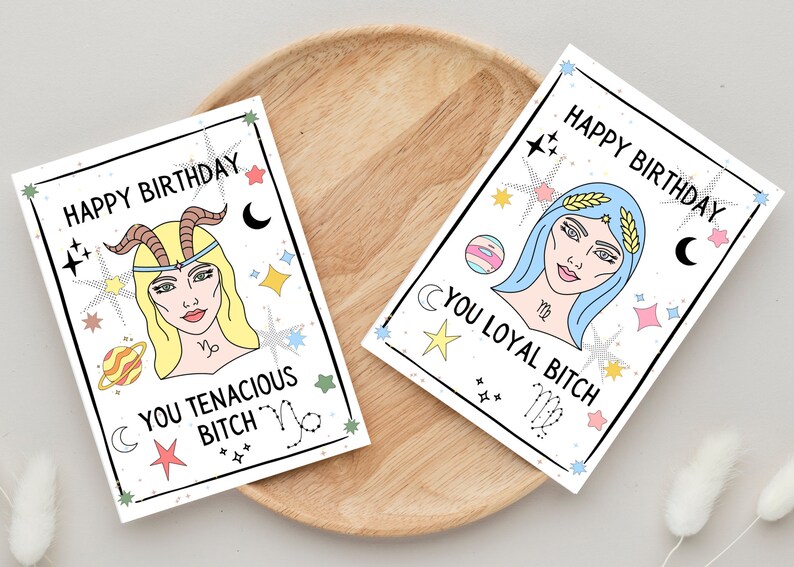 Printable Zodiac Birthday Card Set, Conquer the Cosmos Birthday Cards ...