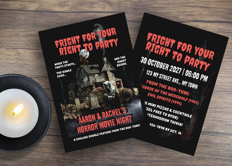Printable Vintage Horror Movie Poster Inspired Party Invitation - Scary ...