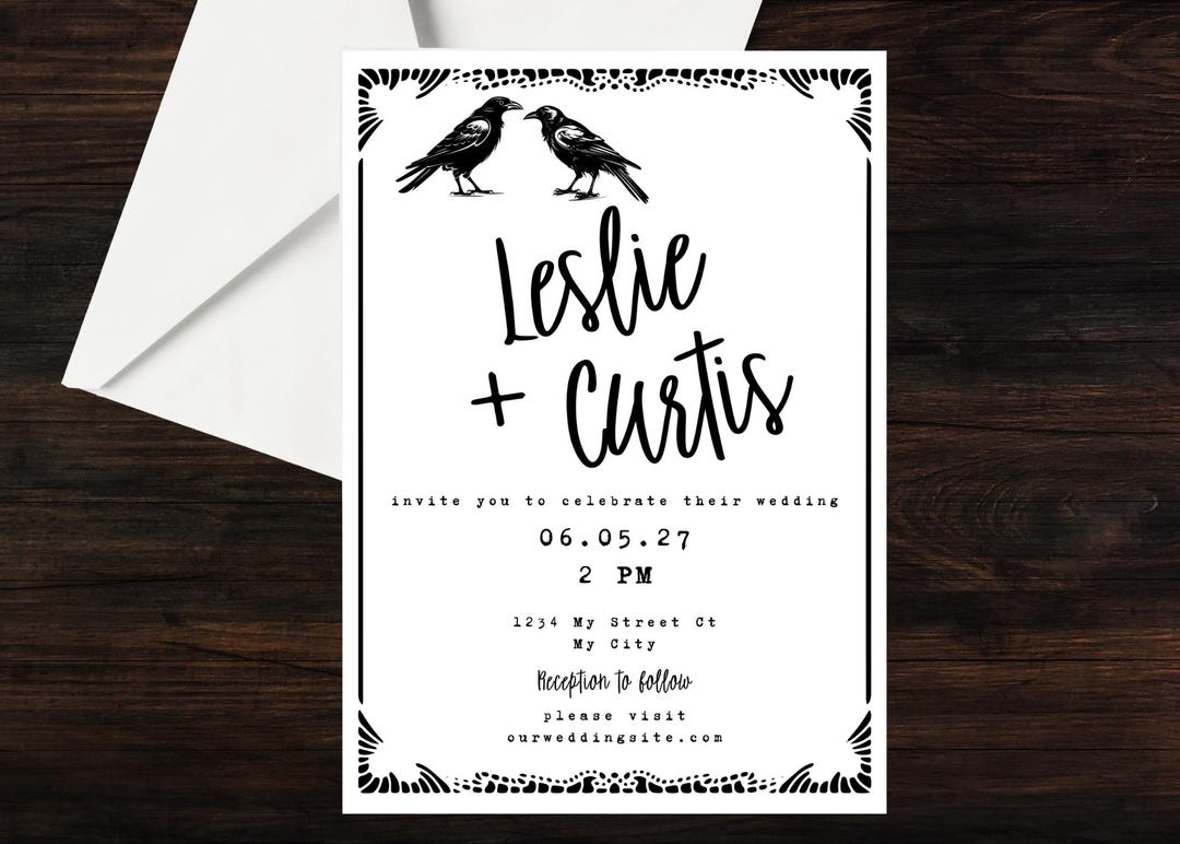 Gothic Crow Design Wedding Invitation With Customizable Backgrounds ...