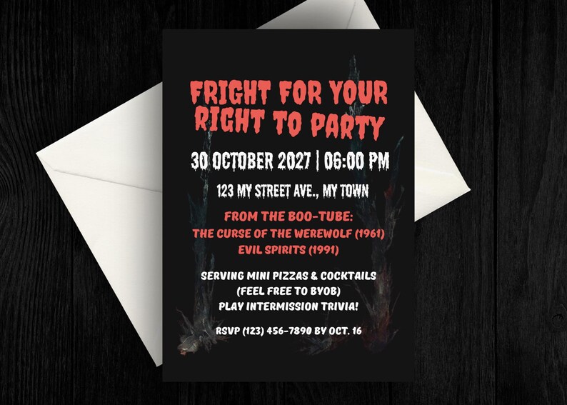 Printable Vintage Horror Movie Poster Inspired Party Invitation - Scary ...