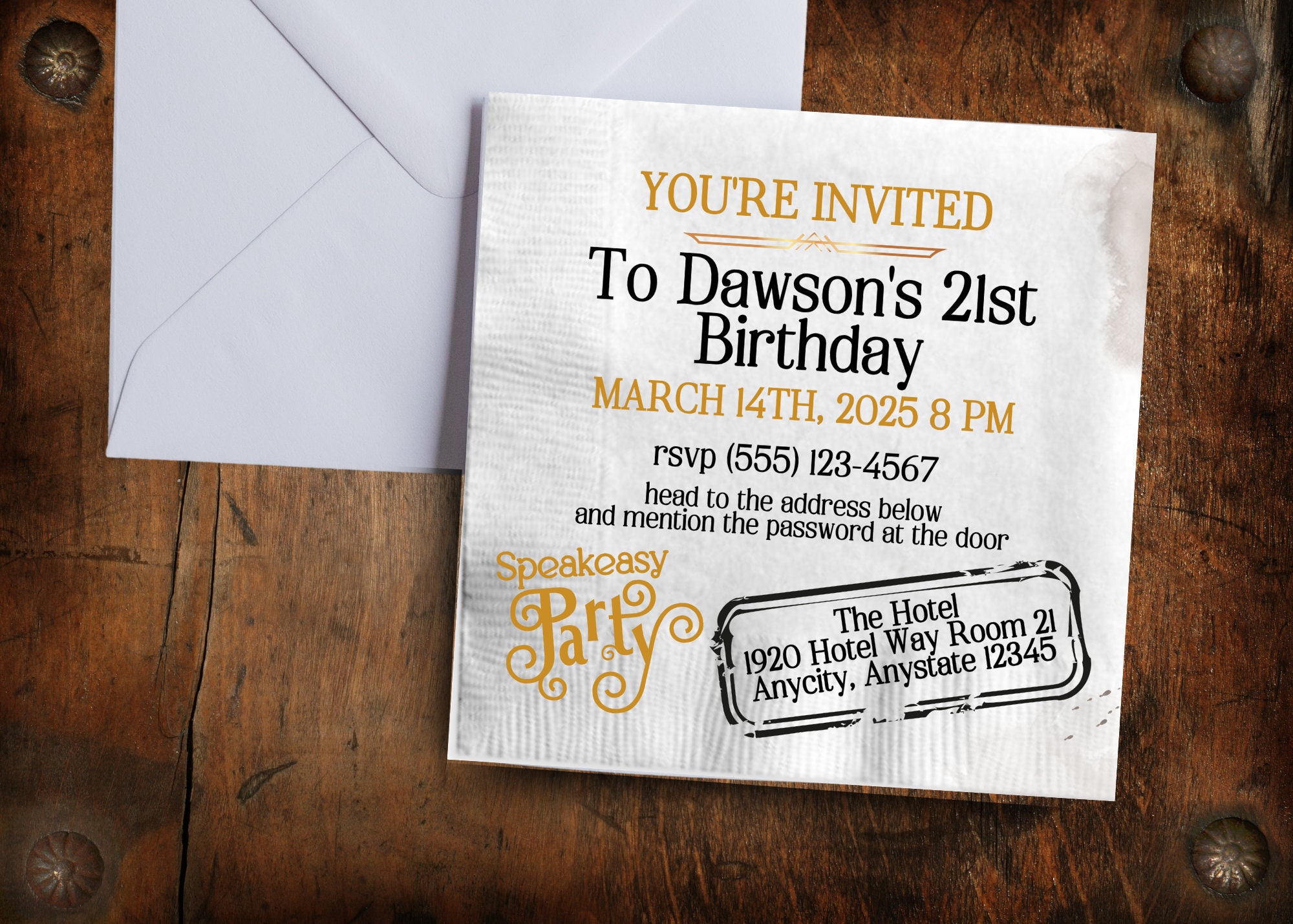 Printable 1920s Invitation Cocktail Napkin Design, Speakeasy Invite ...