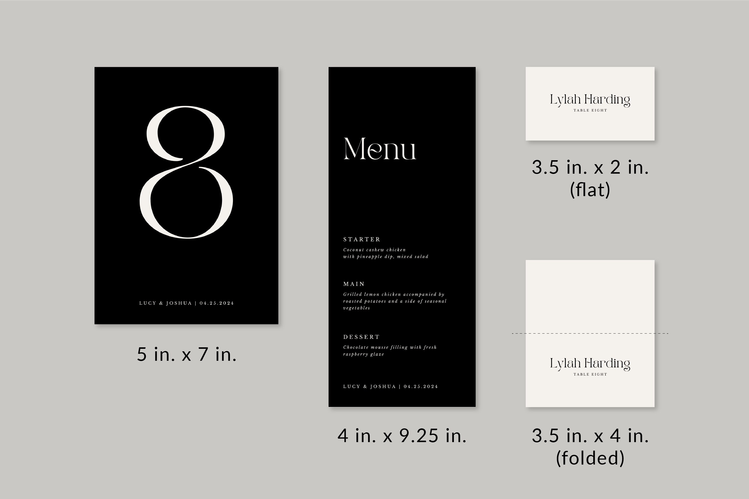 Minimalist Wedding Reception Table Bundle, Bold Luxury DIY Place Cards ...