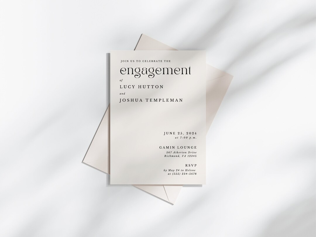 Minimalist Engagement Party Invitation Template, Bold Luxury DIY Invite ...