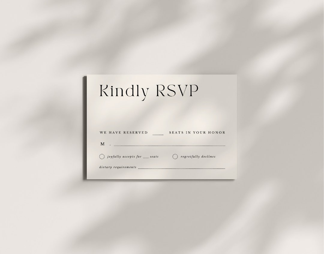 Minimalist Wedding RSVP Enclosure Template, Bold Luxury DIY Response Card, Editable Black & off ...