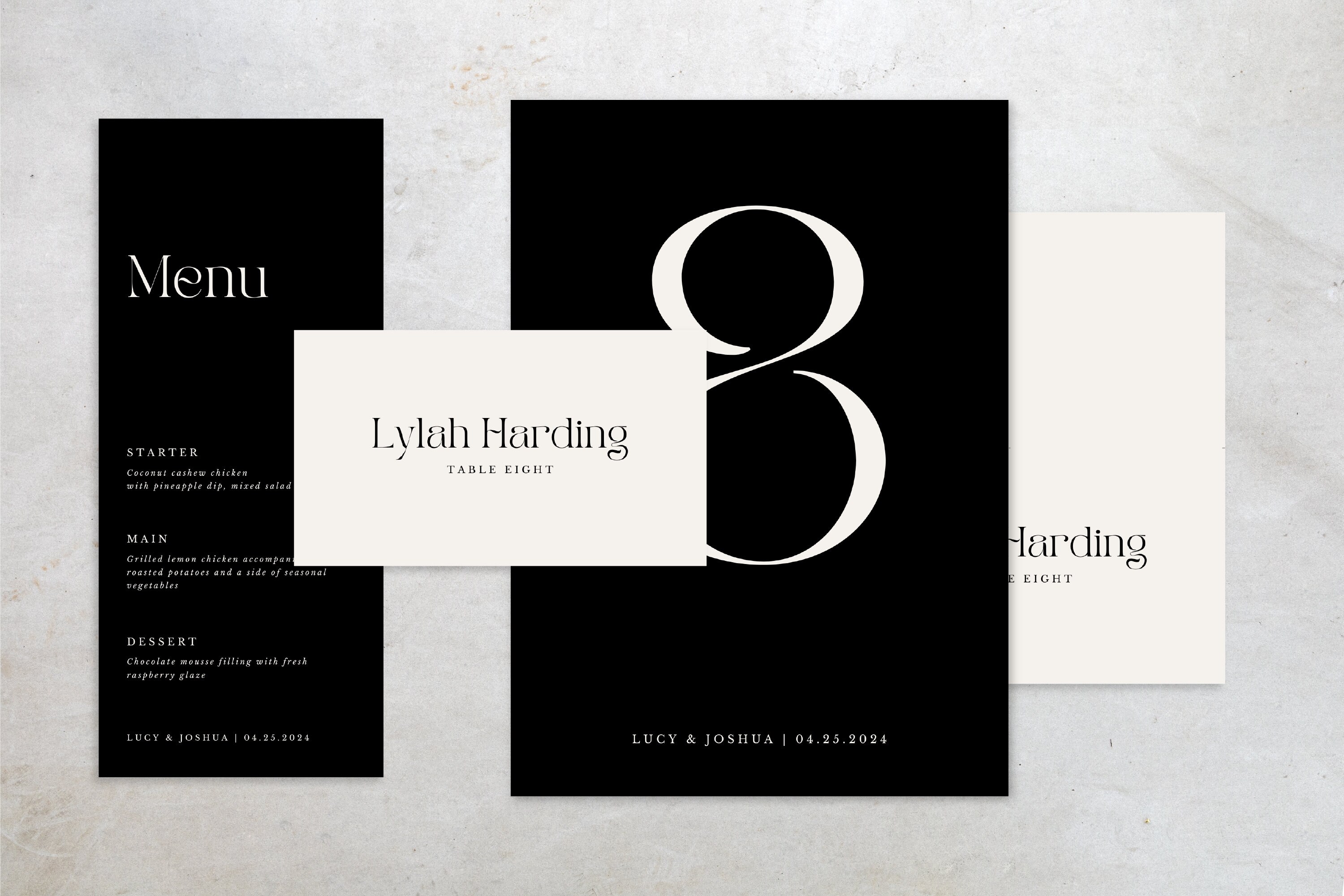 Minimalist Wedding Reception Table Bundle, Bold Luxury DIY Place Cards ...