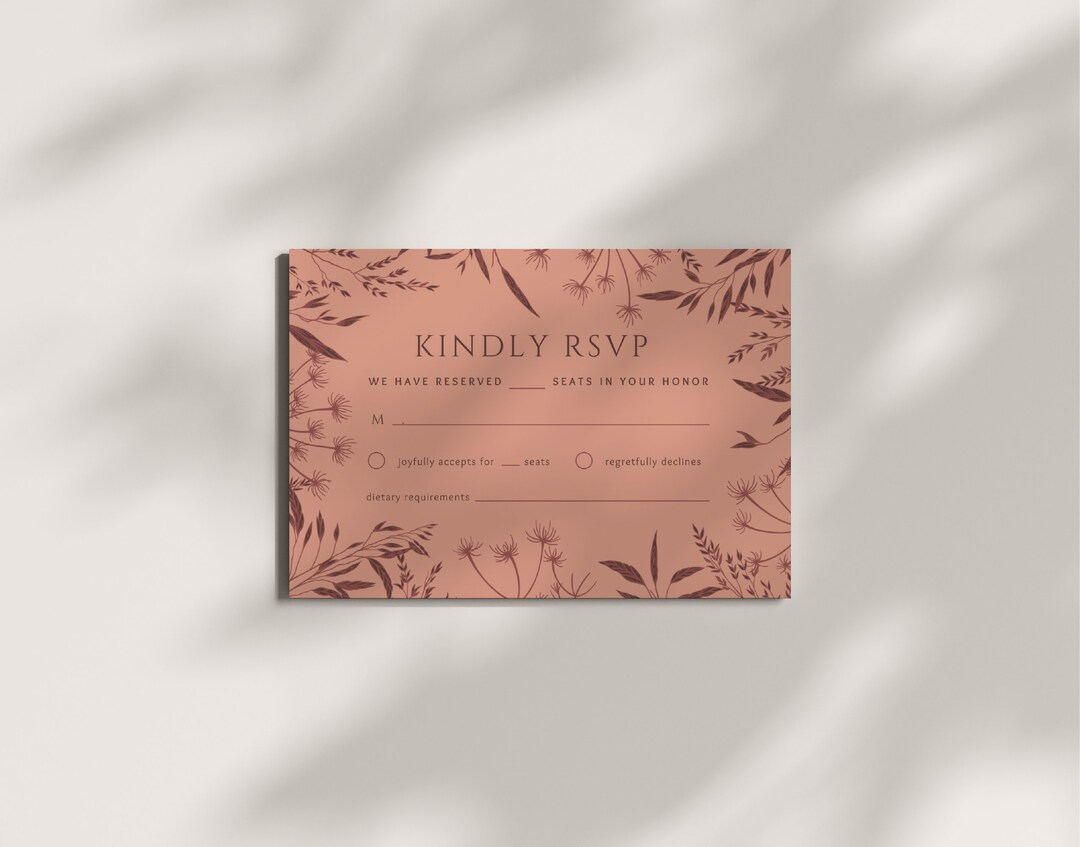 Floral Wedding RSVP Enclosure Template, Illustrated Wildflower DIY Response Card, Editable Blush ...