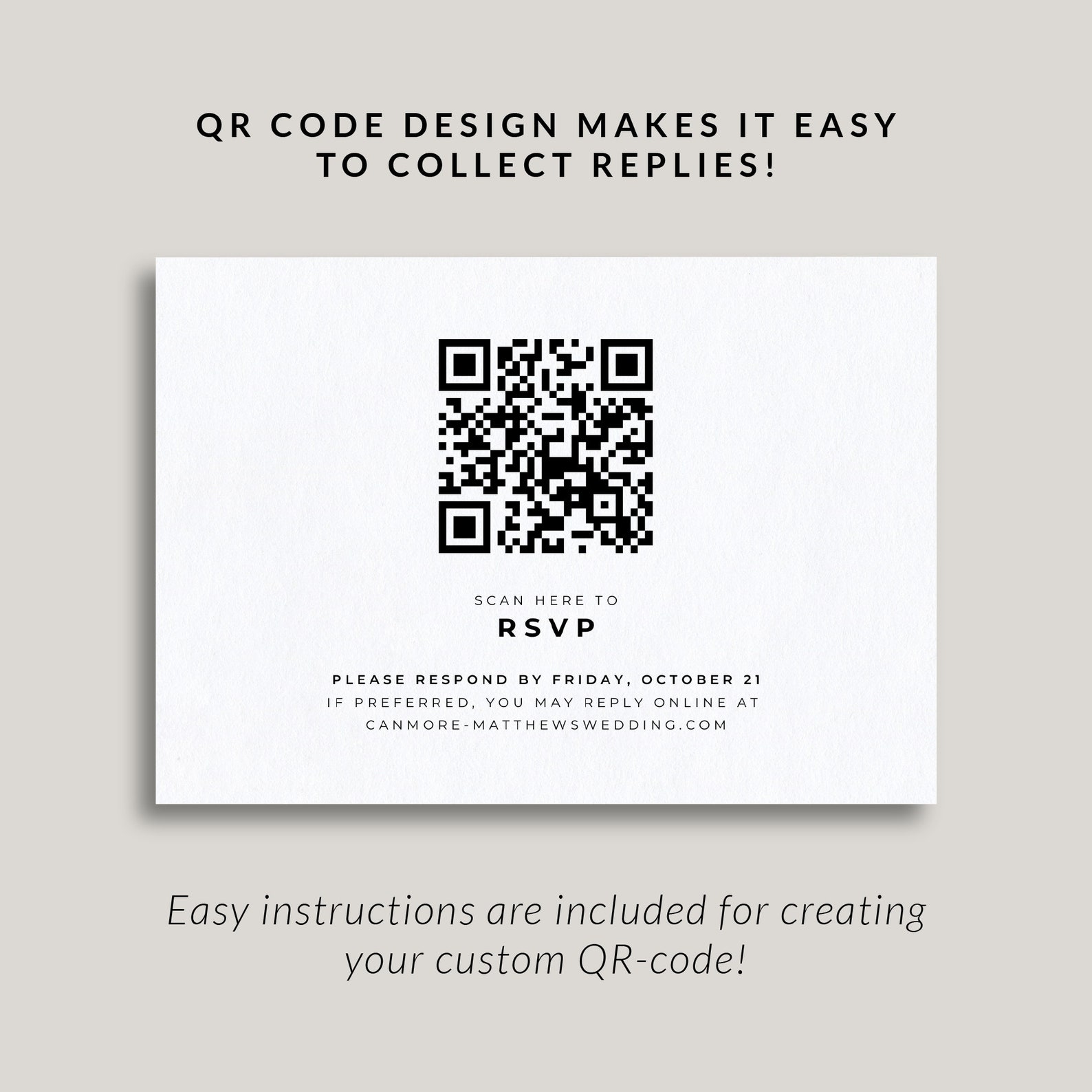 Editable Qr-code RSVP Card Template Minimalist Response Enclosure DIY ...