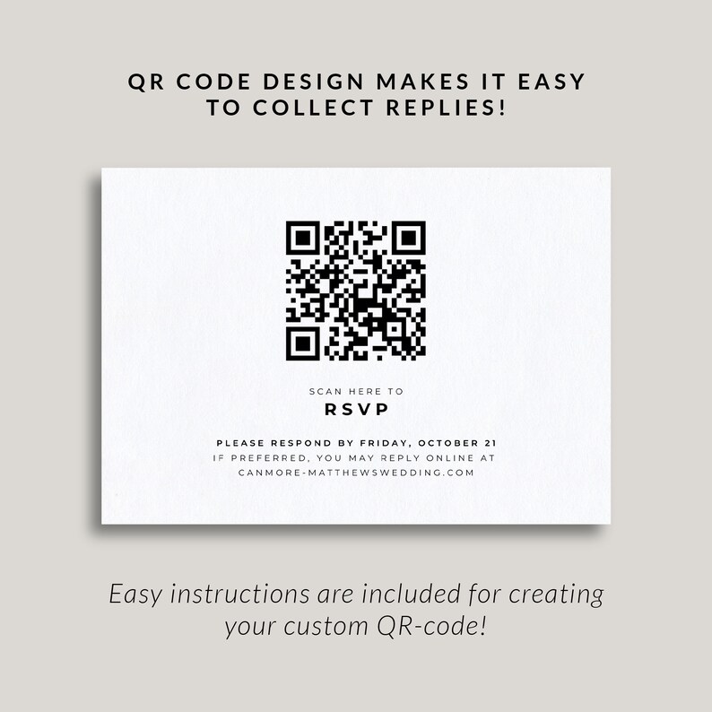 Editable Qr-code RSVP Card Template Minimalist Response Enclosure DIY ...