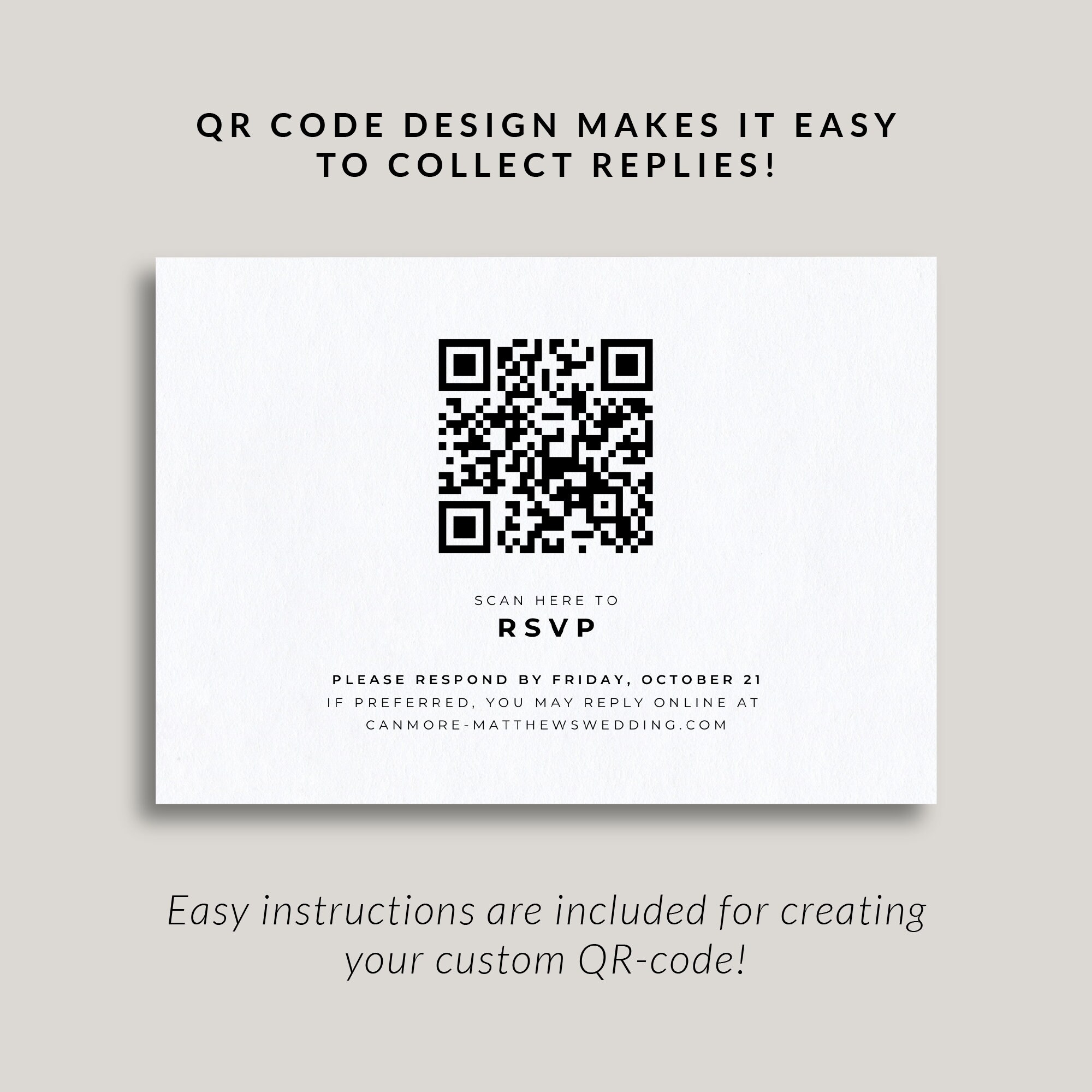 Editable Qr-code RSVP Card Template Minimalist Response Enclosure DIY ...