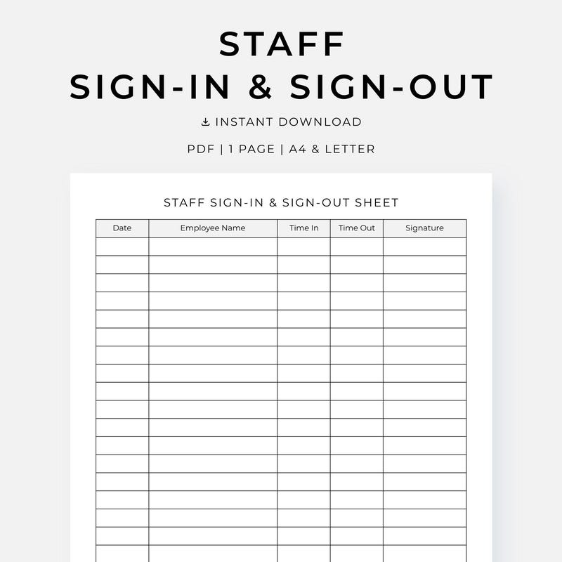 Signout and Sign in Sheet - Etsy