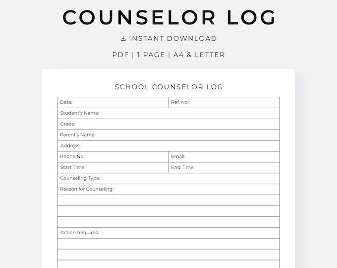 School Counselor Notes Template, Printable and Fillable, School ...
