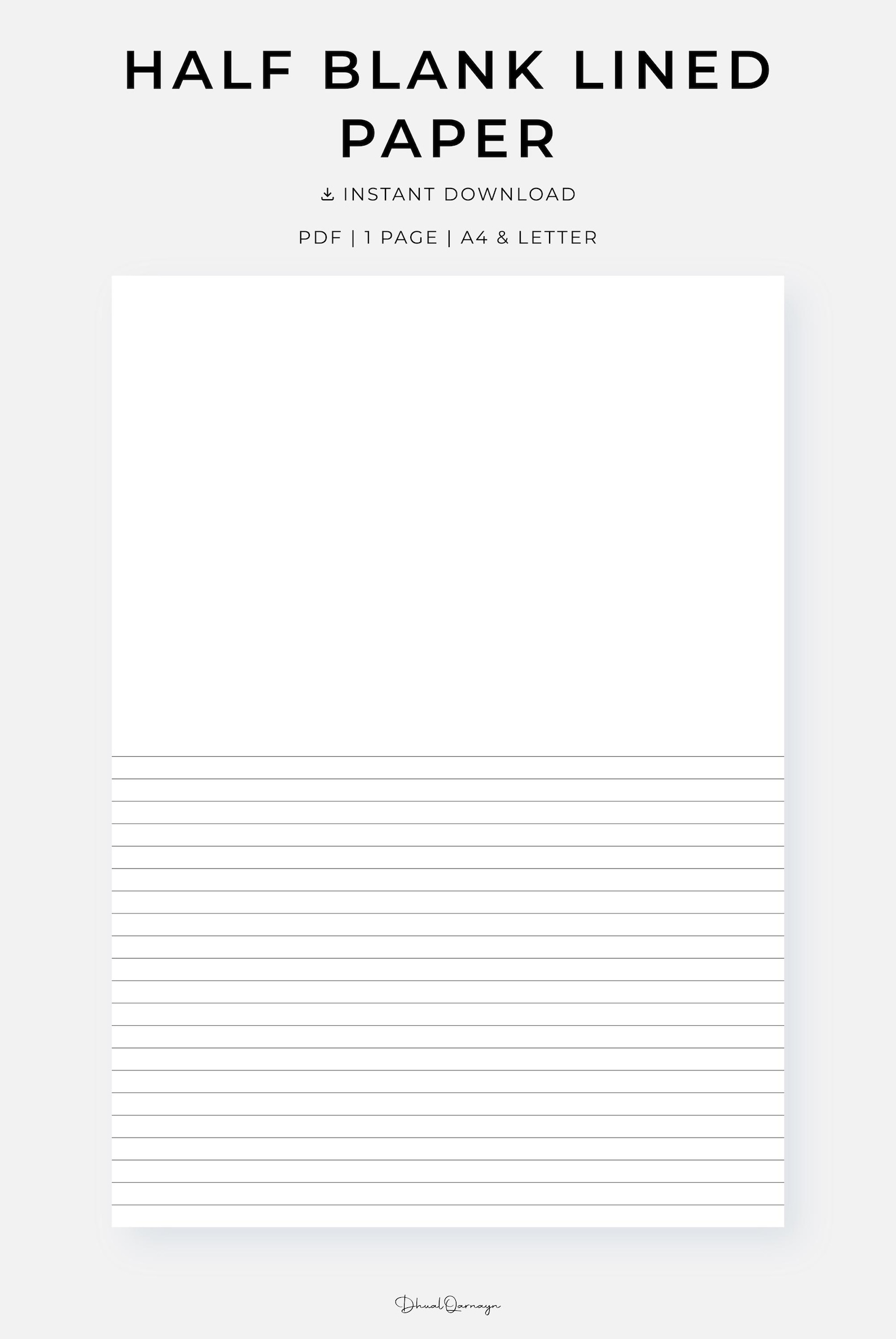 Half Blank Lined Paper, Ruled Writing Sheet for Notes and School, A4 ...
