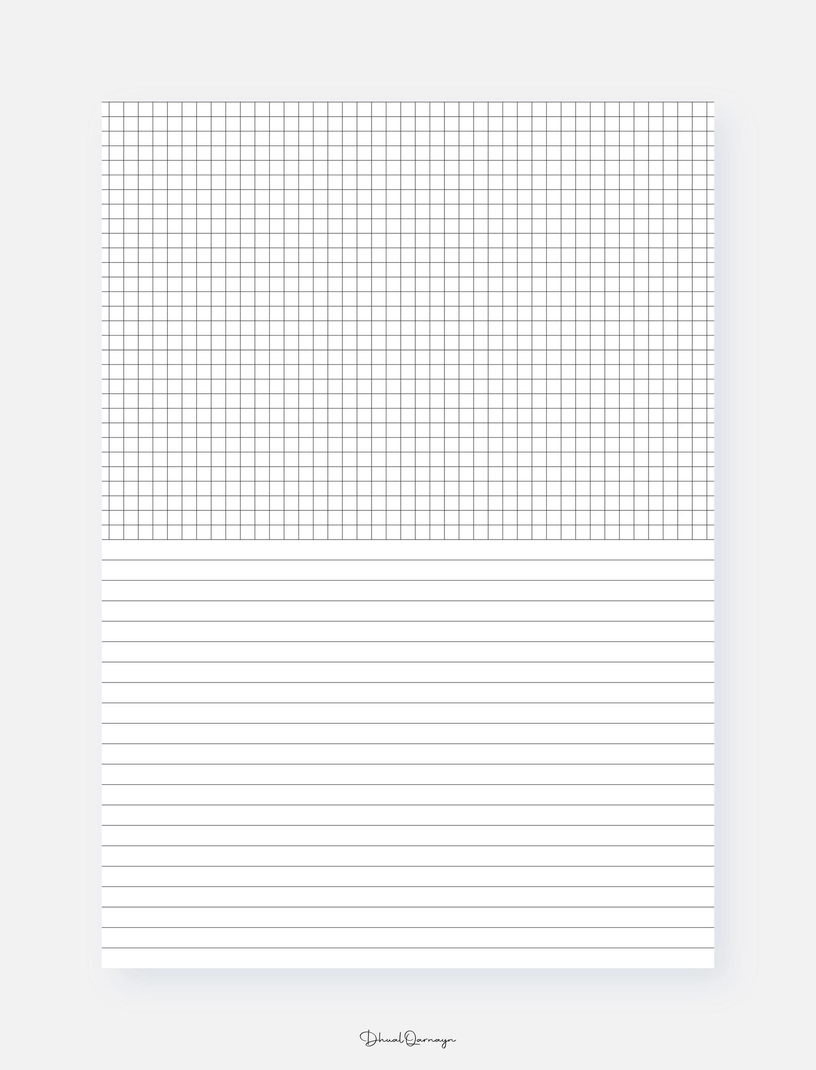Printable Half Graph Half Lined Paper, 5mm Grid and 7mm Ruled Writing ...