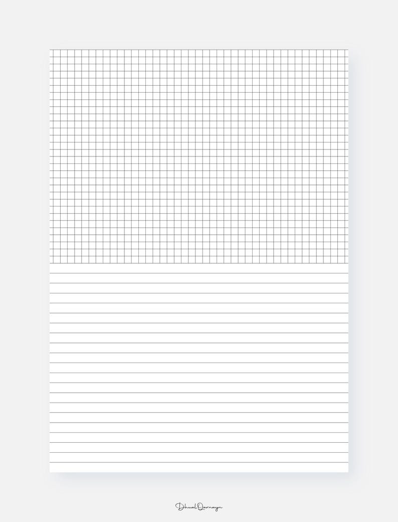 Printable Half Graph Half Lined Paper, 5mm Grid and 7mm Ruled Writing ...