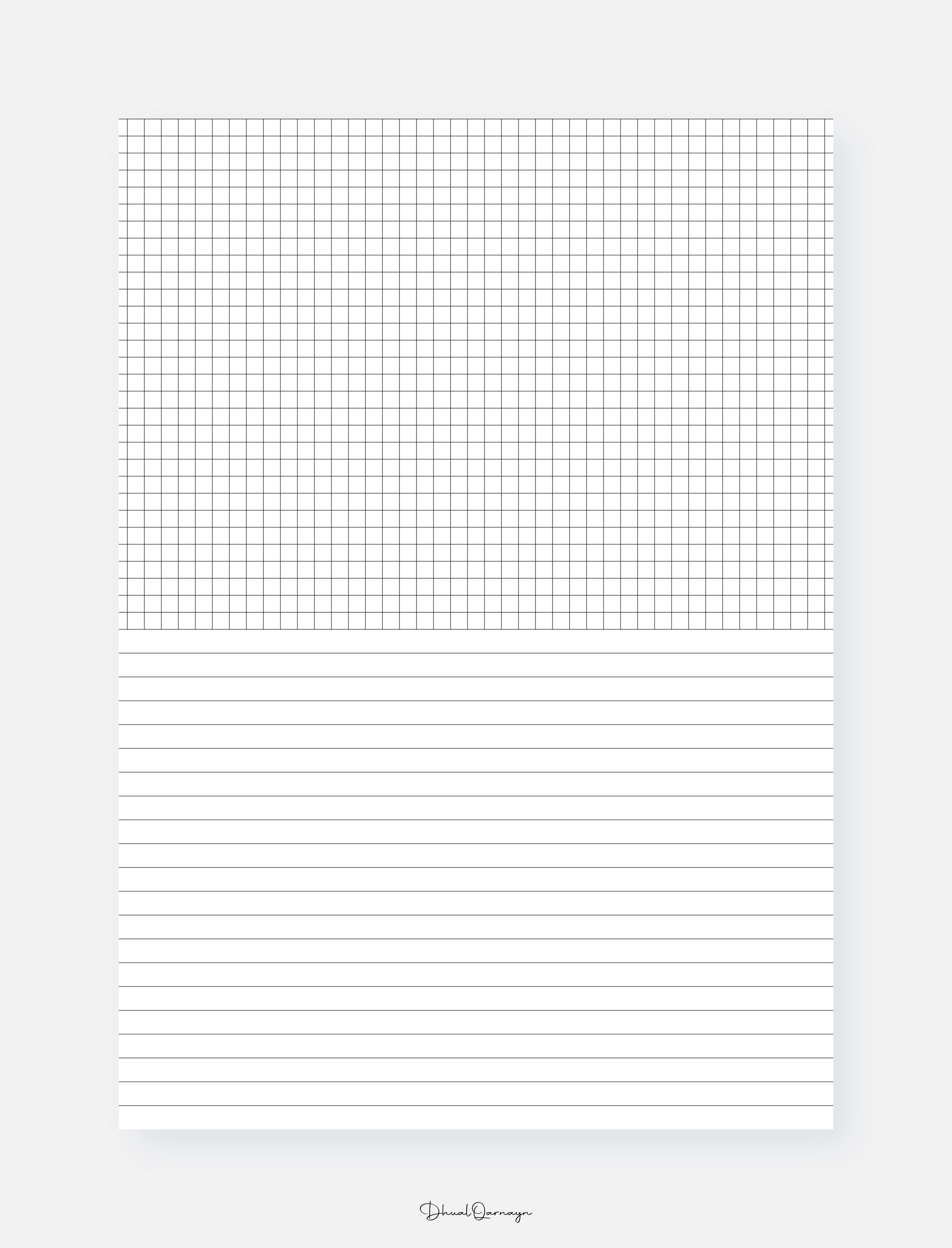 Printable Half Graph Half Lined Paper, 5mm Grid and 7mm Ruled Writing ...