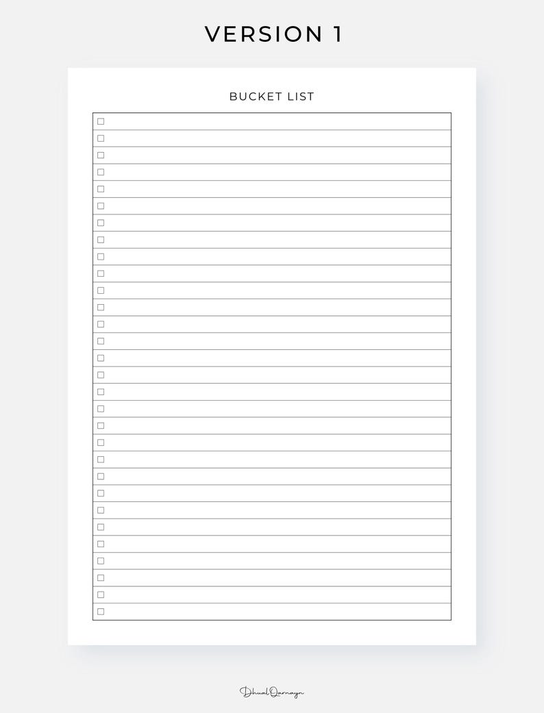 Printable Bucket List, Life Goals Checklist, PDF, A4/letter, Instant ...
