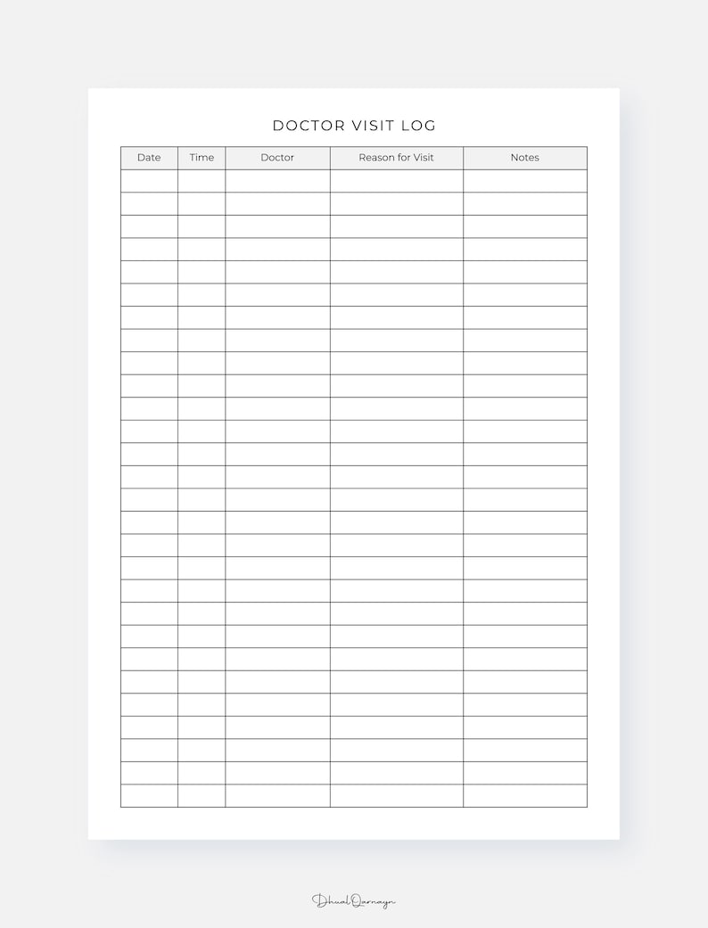 Doctor Visit Log, Printable Doctor Appointment Log, PDF, A4/letter ...