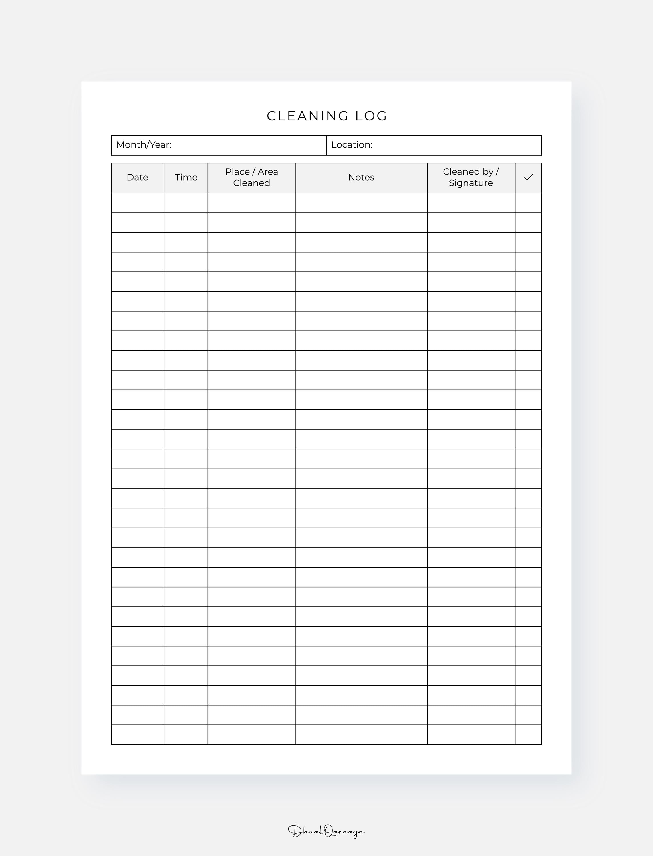 Cleaning Log, Daily Cleaning Tracker for Home, Offices, Hotels, Cafes ...