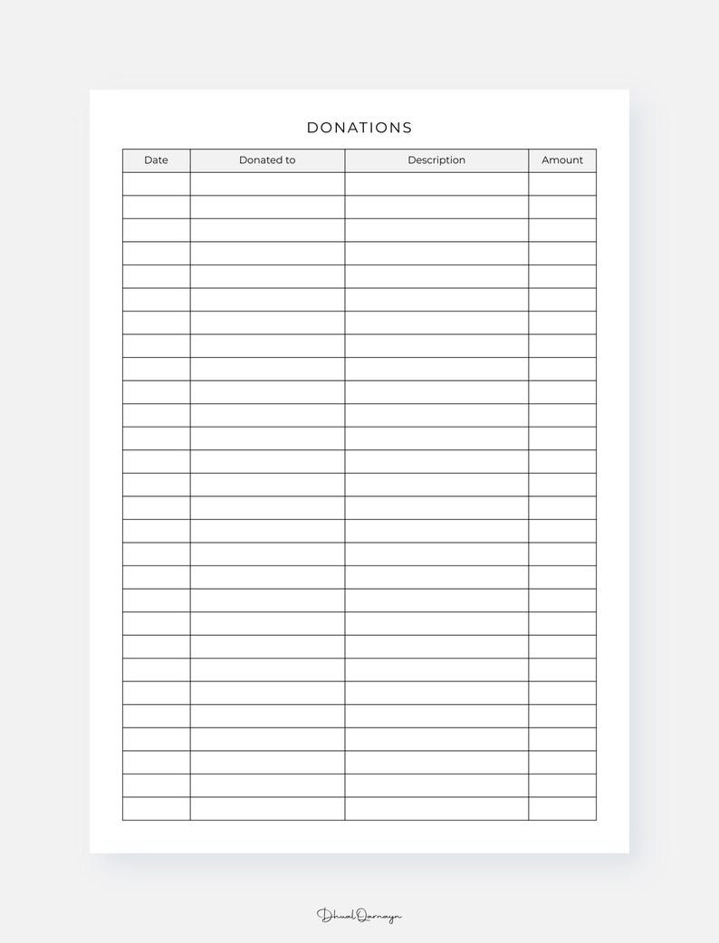 Donation Tracker, Charitable Donation Log, PDF, A4/letter, Instant ...