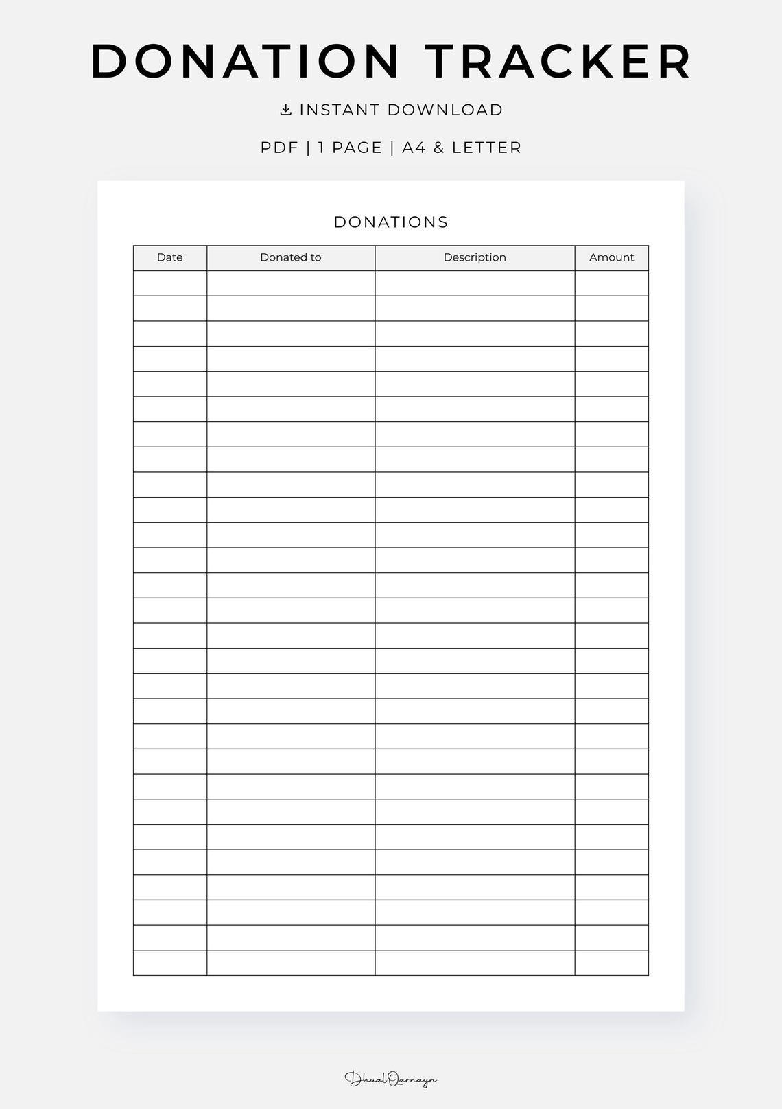 Donation Tracker, Charitable Donation Log, PDF, A4/letter, Instant ...