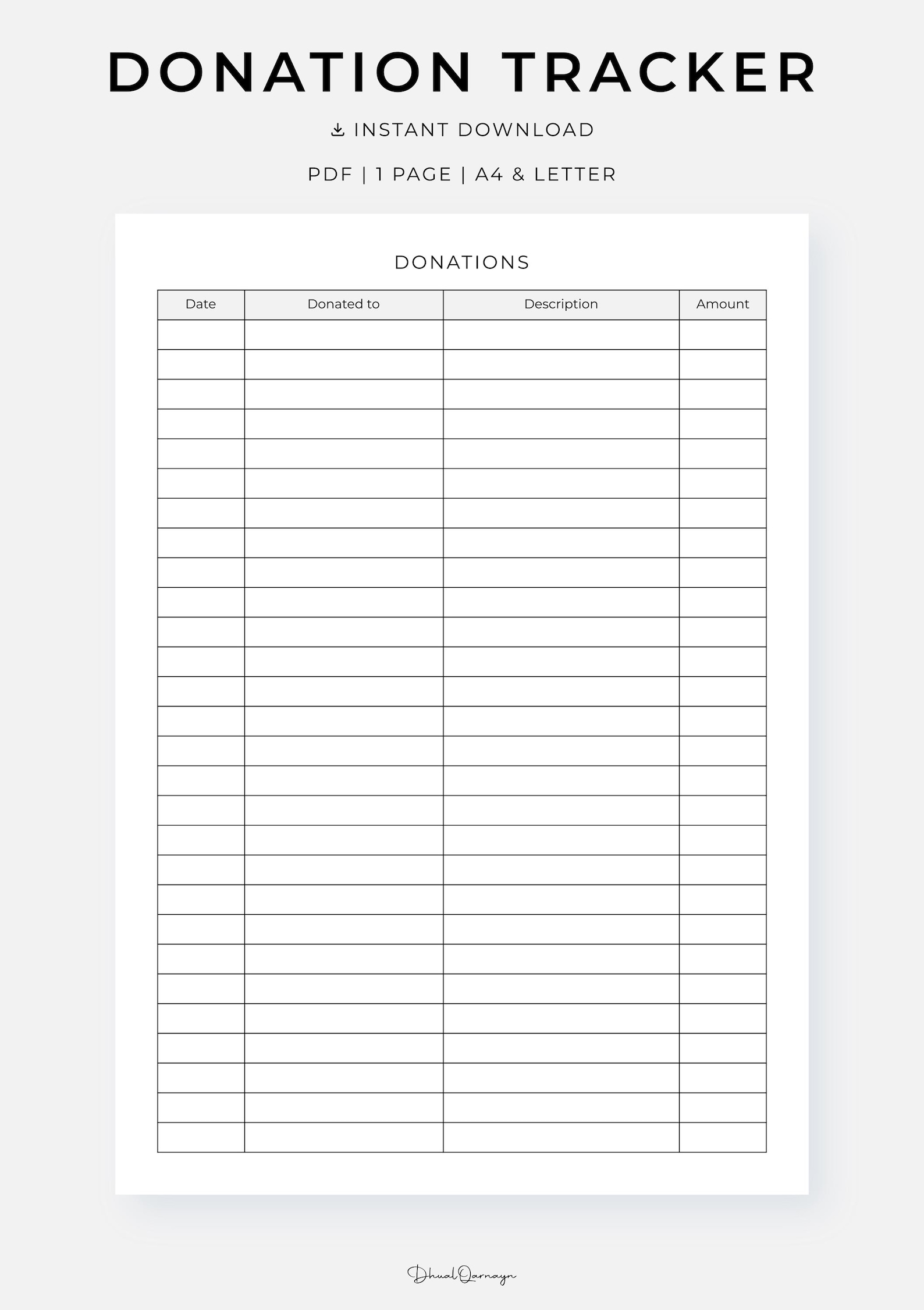 Donation Tracker, Charitable Donation Log, PDF, A4/letter, Instant ...