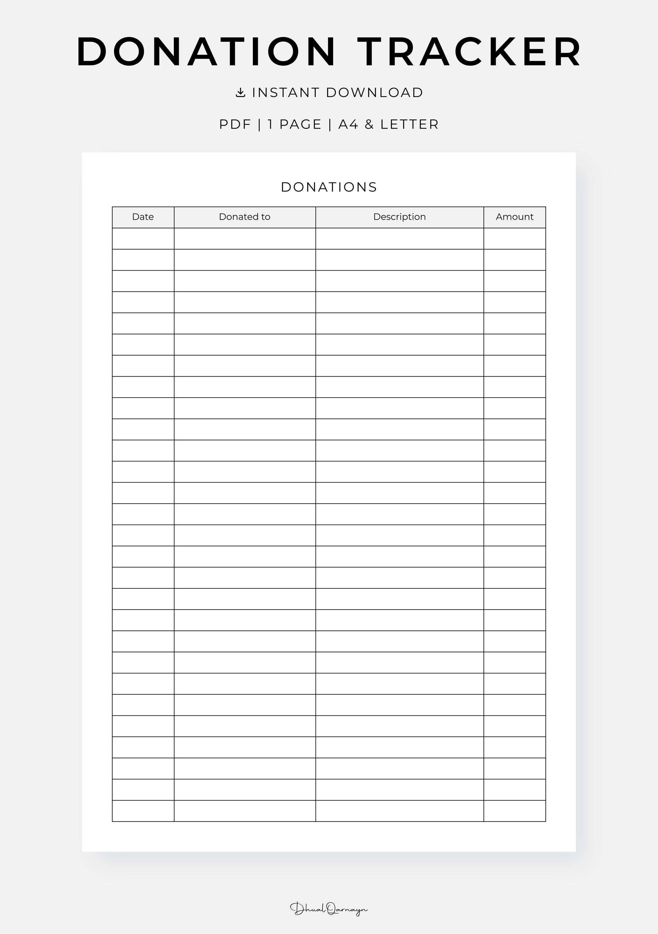 Donation Tracker, Charitable Donation Log, PDF, A4/letter, Instant ...