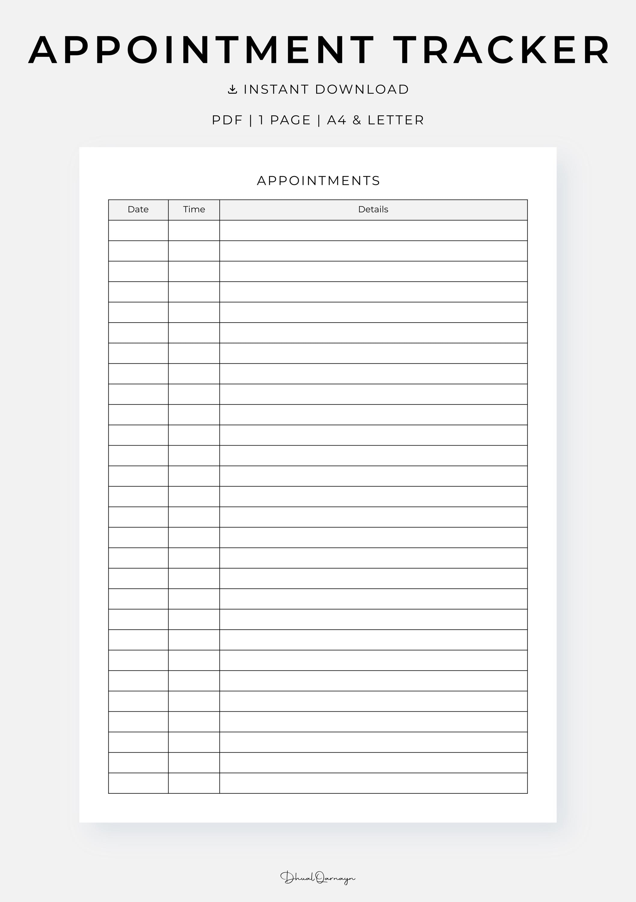 Simple Appointment Tracker Printable, Record Client Visits & Track ...