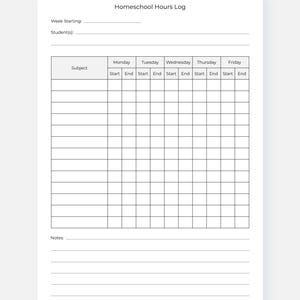 Homeschool Hours Log Printable PDF, Daily Lesson & Time Log, Homeschool ...