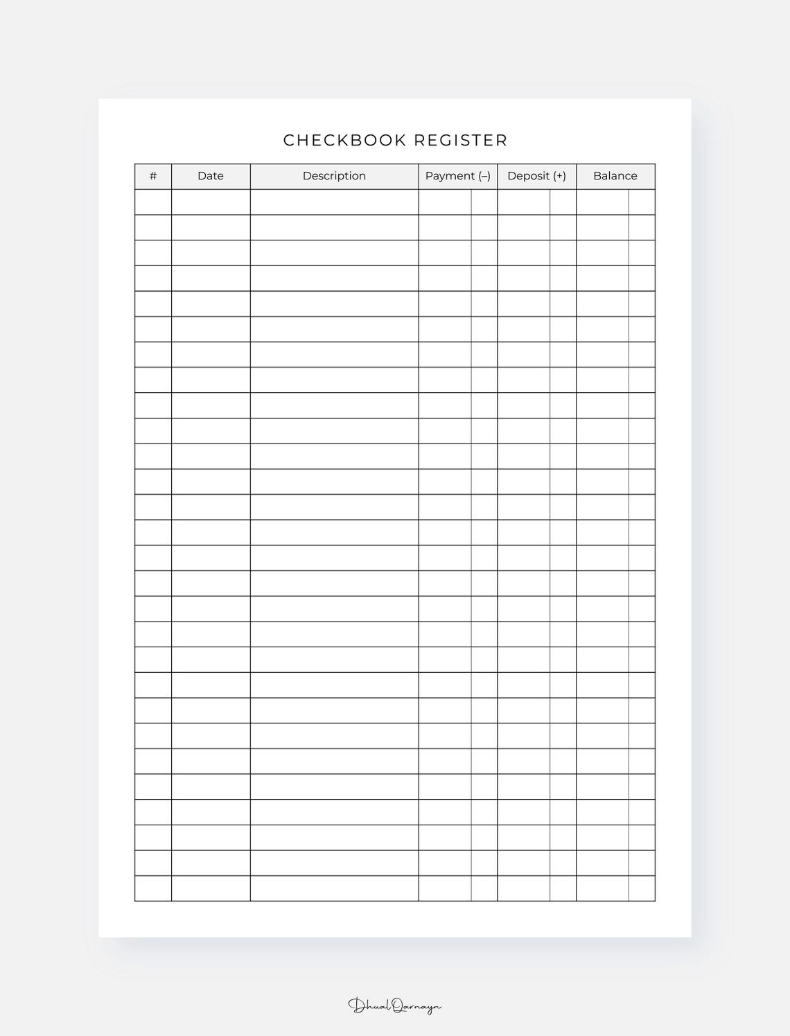 Checkbook Register Printable PDF, Check Registers for Personal ...