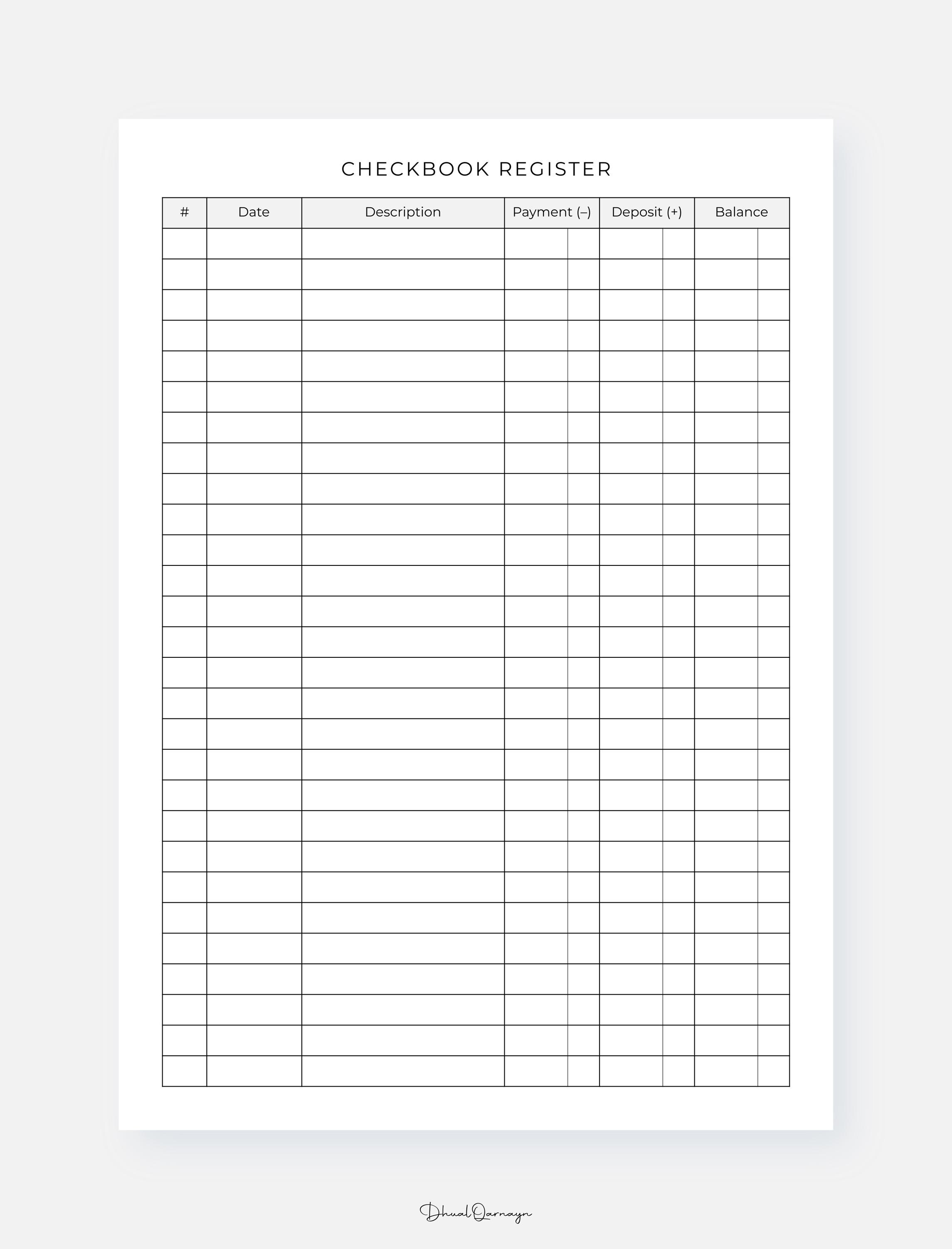 Checkbook Register Printable PDF, Check Registers for Personal ...