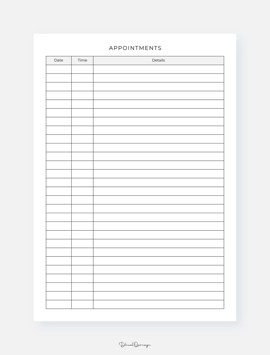 Simple Appointment Tracker Printable, Record Client Visits & Track ...
