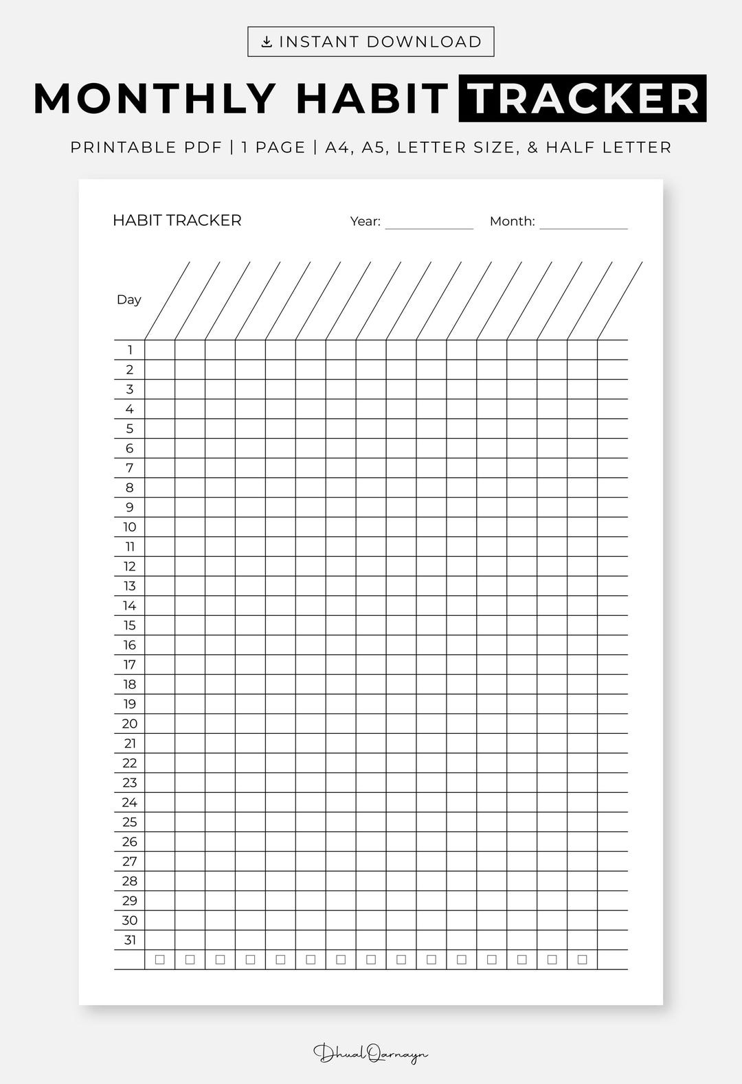 Monthly Habit Tracker Printable, Habit Tracker Template, Habit Planner ...
