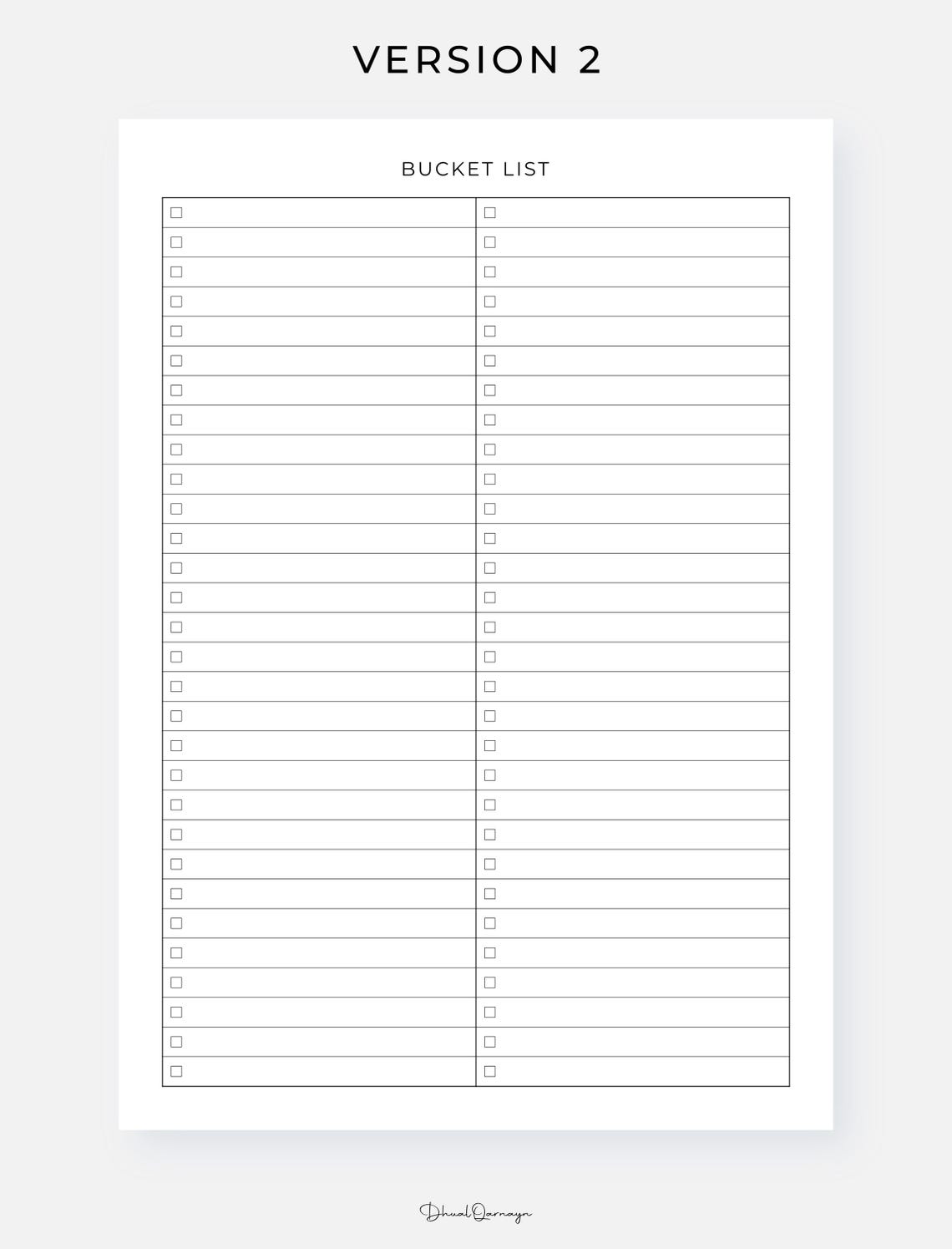 Printable Bucket List, Life Goals Checklist, PDF, A4/letter, Instant ...