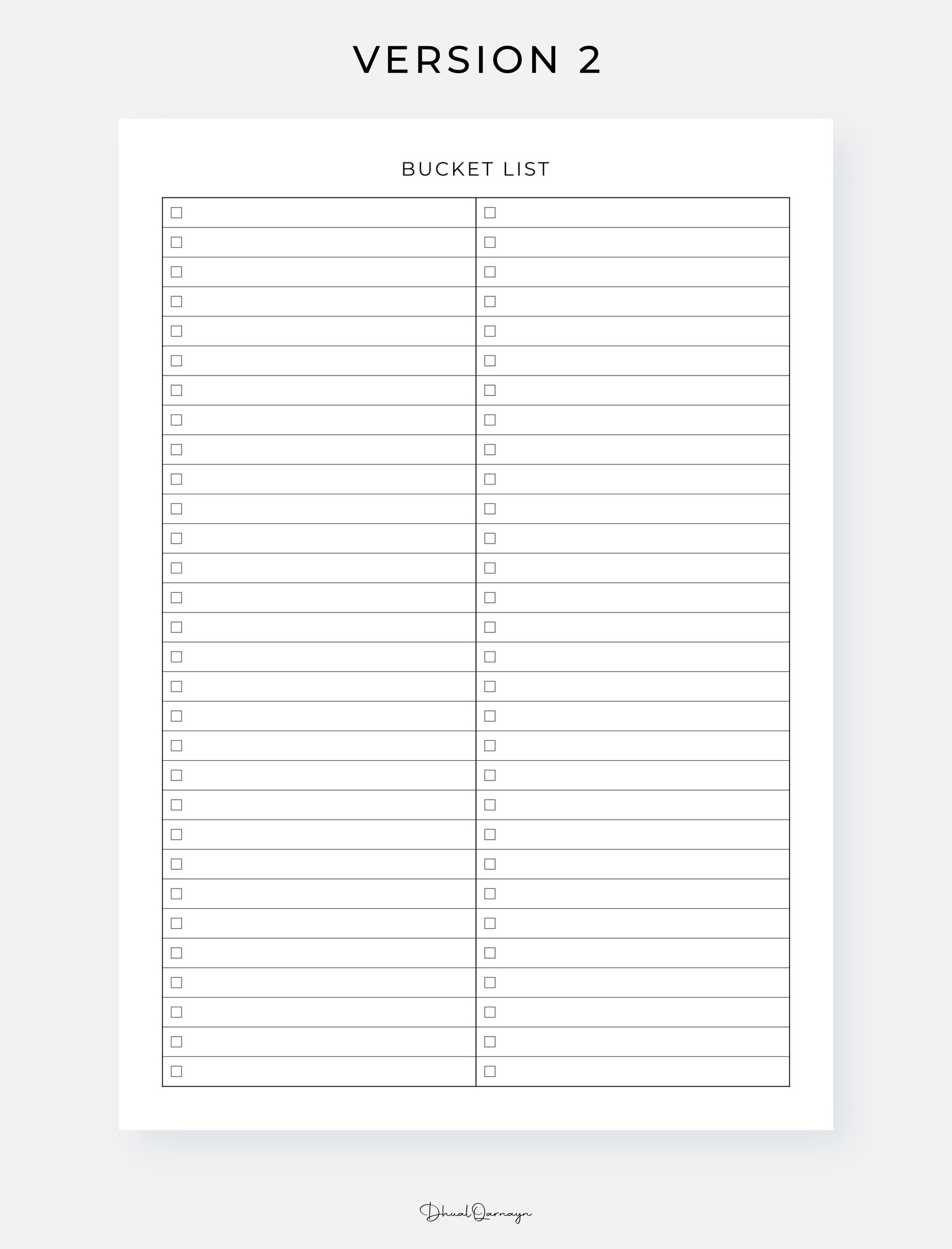 Printable Bucket List, Life Goals Checklist, PDF, A4/letter, Instant ...