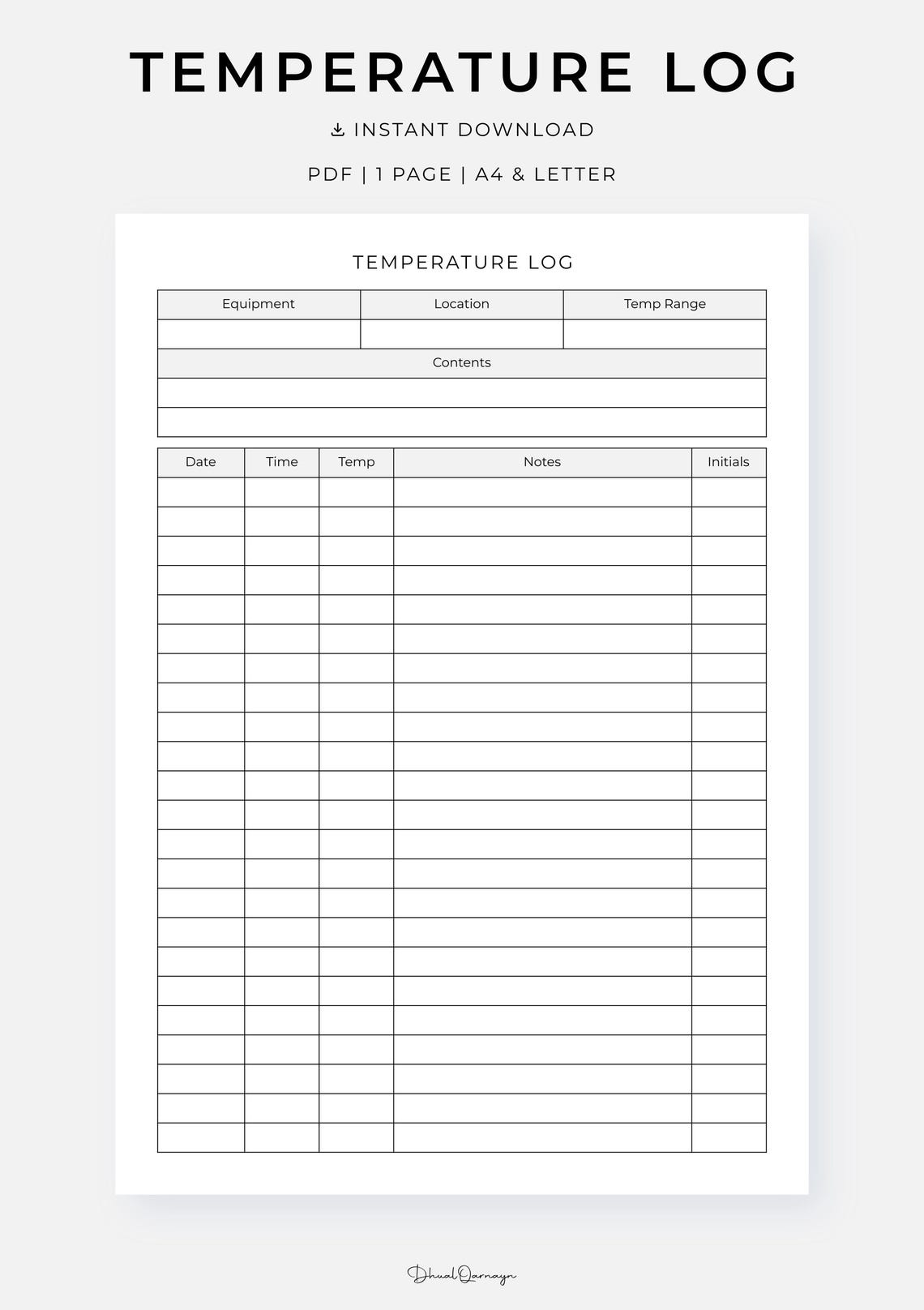 Temperature Log, Simple Fridge & Freezer Temperature Monitoring ...