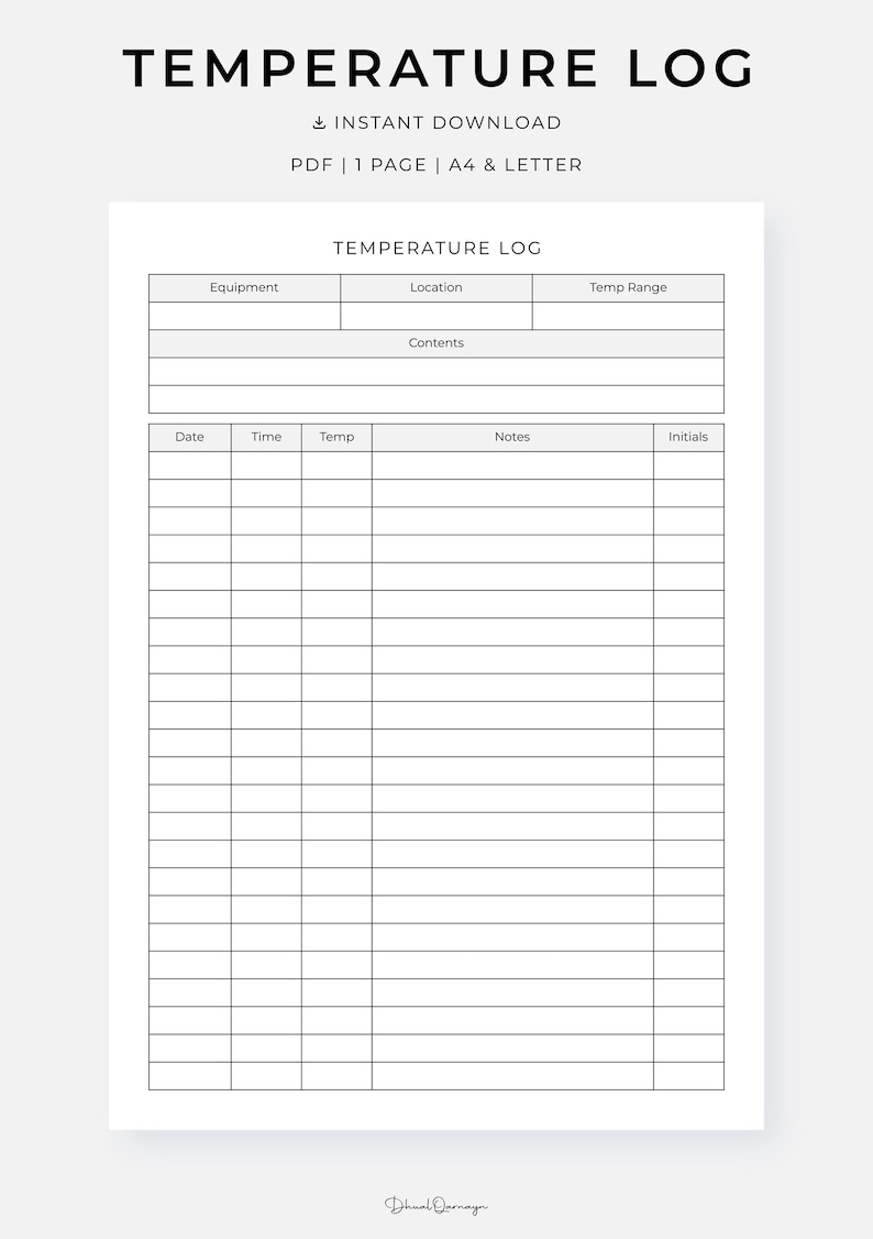 Temperature Log, Simple Fridge & Freezer Temperature Monitoring ...
