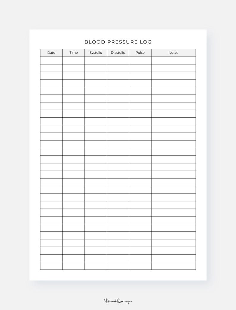 Printable Blood Pressure Log, Simple Blood Pressure Tracker, PDF, A4 ...