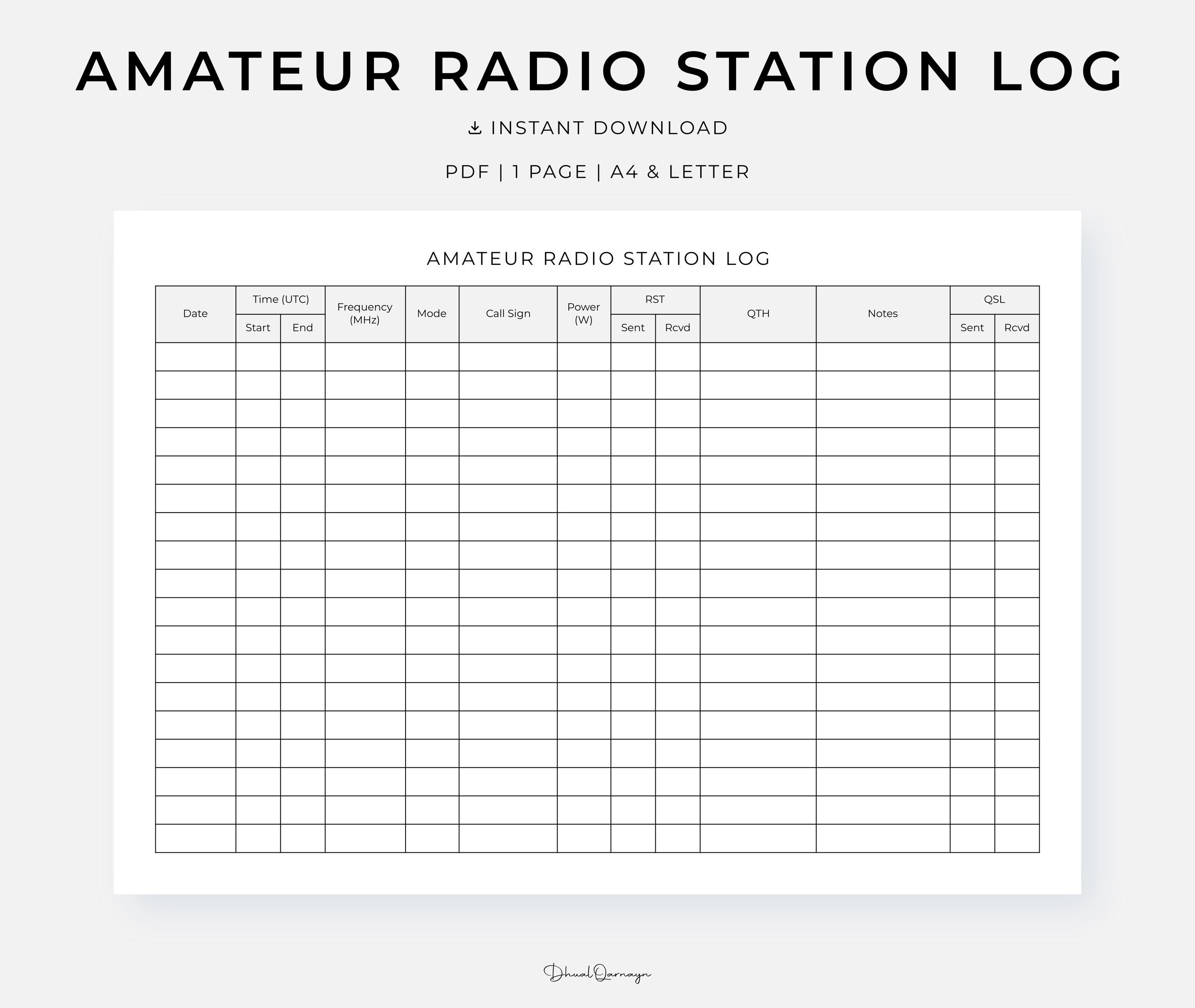 Amateur Radio Station Log, Ham Radio Log Printable, A4 and Letter ...