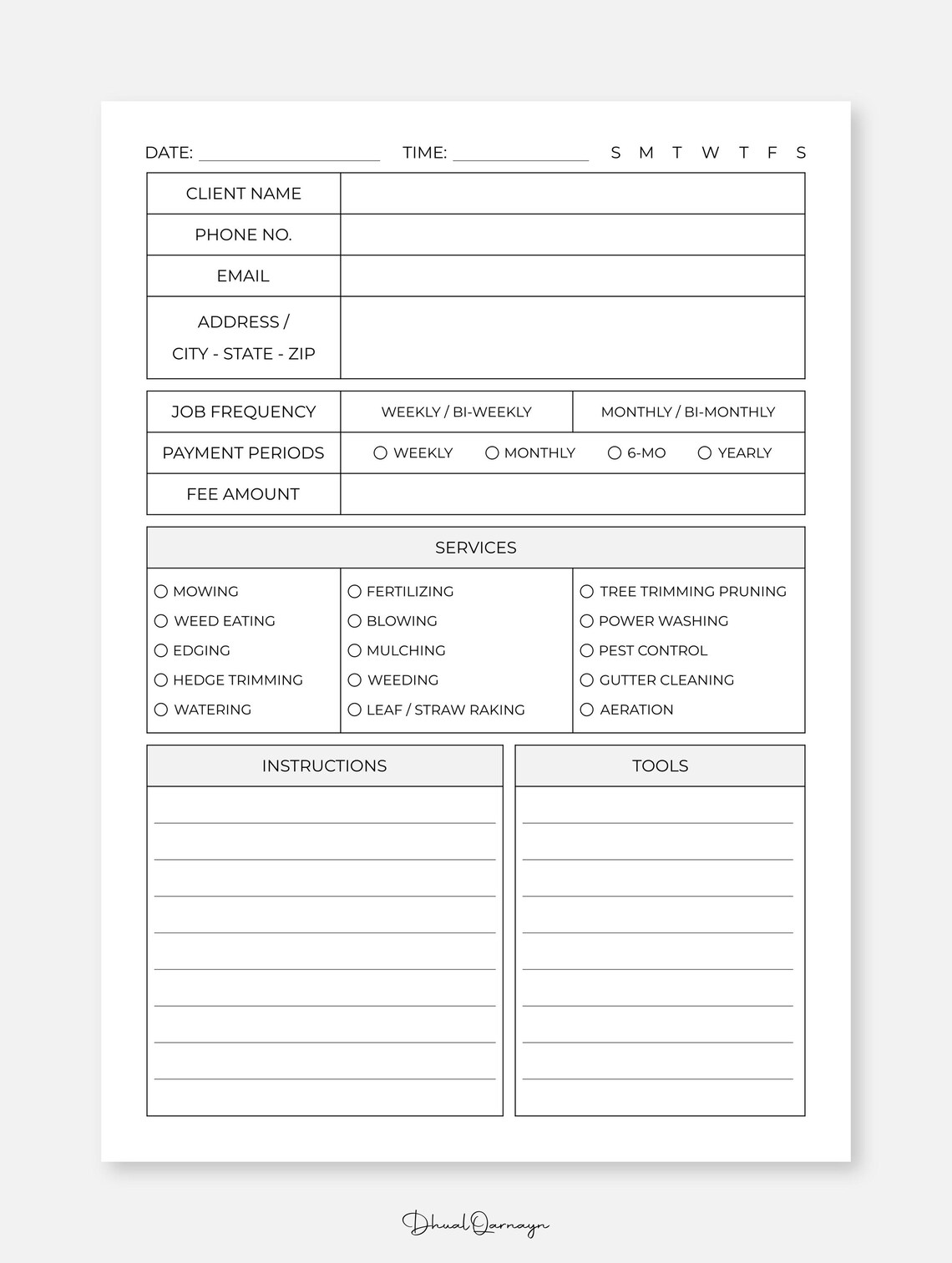 Lawn Care Client Log Printable, Landscaping Business Tracker, Lawn ...