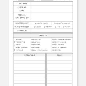 Lawn Care Client Log Printable, Landscaping Business Tracker, Lawn ...