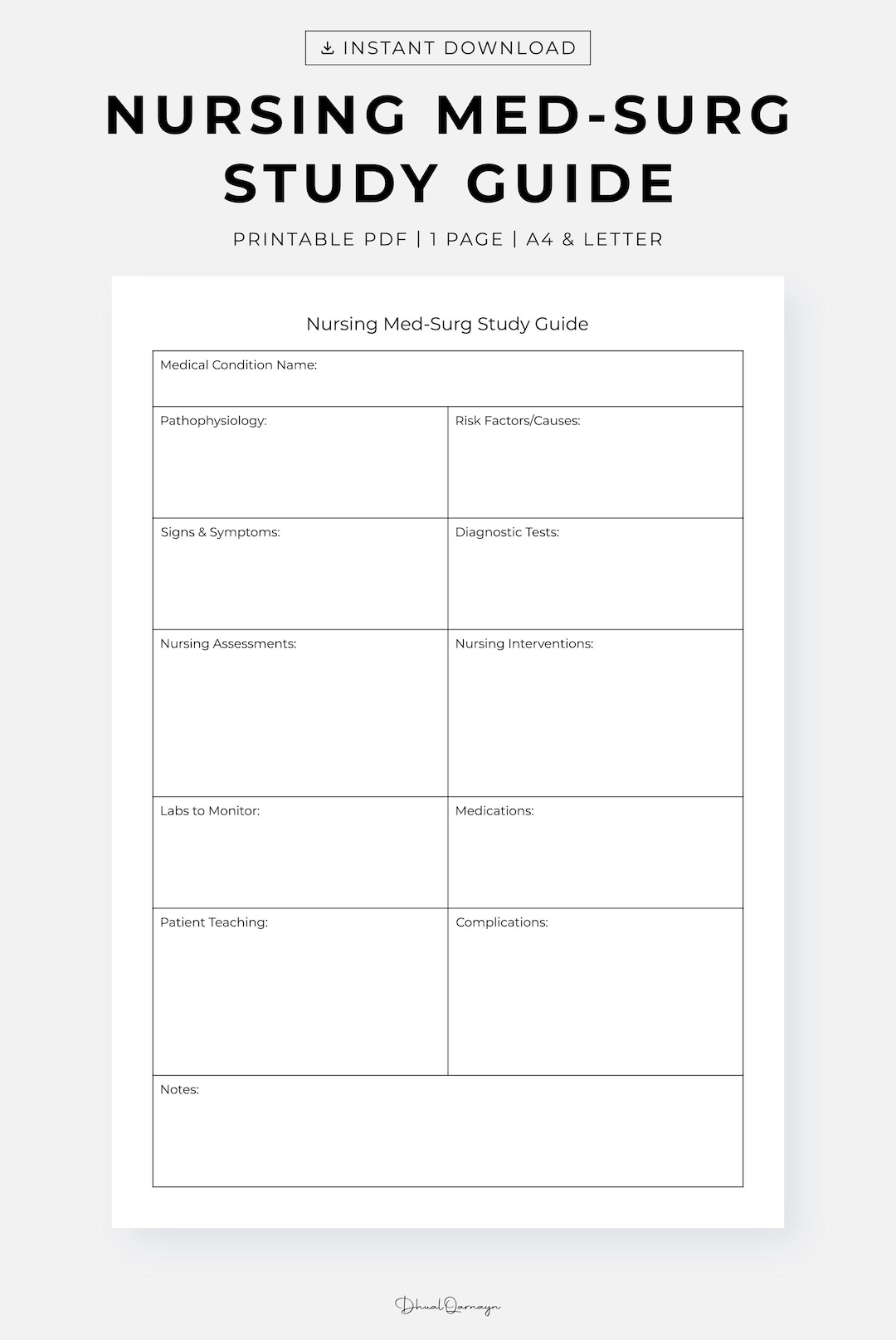 Nursing Med-surg Study Guide Printable PDF, Medical Surgical Cheat ...