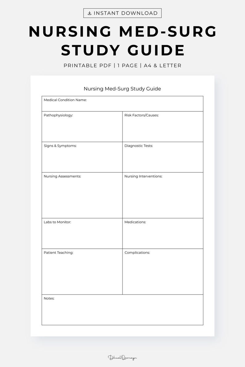 Nursing Med-surg Study Guide Printable PDF, Medical Surgical Cheat ...