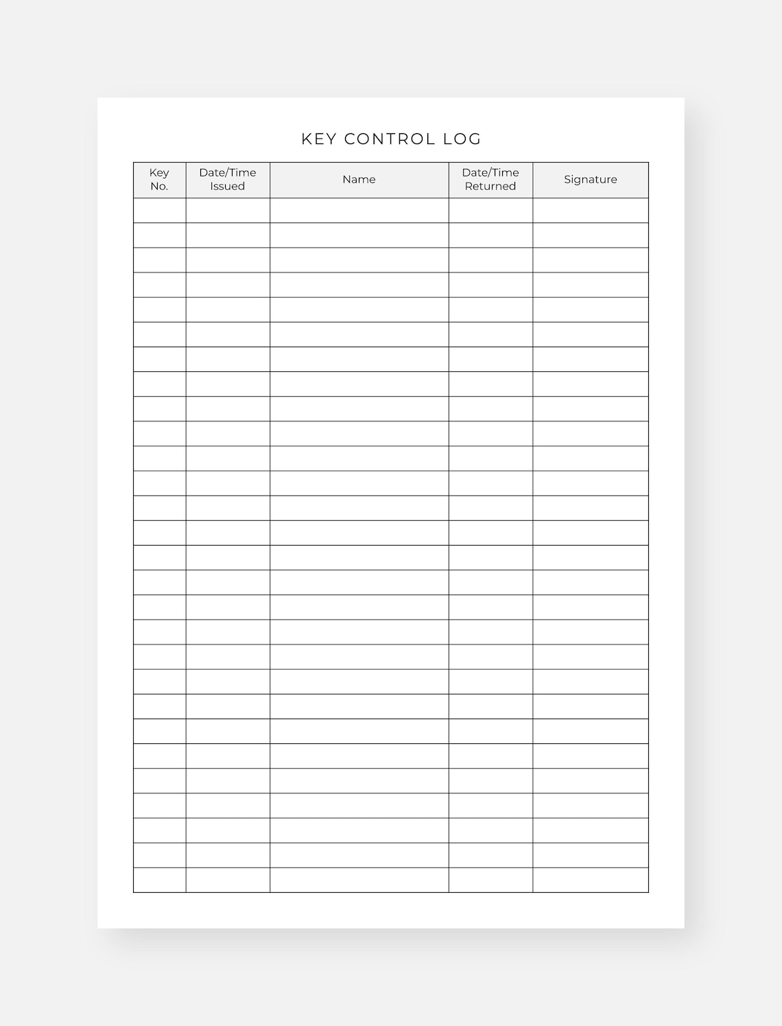 Key Control Log, Sign in & Out Sheet, PDF, A4, Letter, Instant Download ...