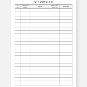 Key Control Log, Sign in & Out Sheet, PDF, A4, Letter, Instant Download ...