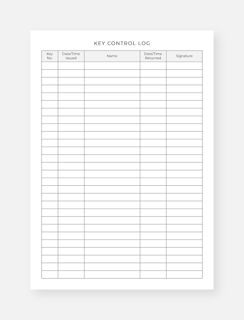 Key Control Log, Sign in & Out Sheet, PDF, A4, Letter, Instant Download ...