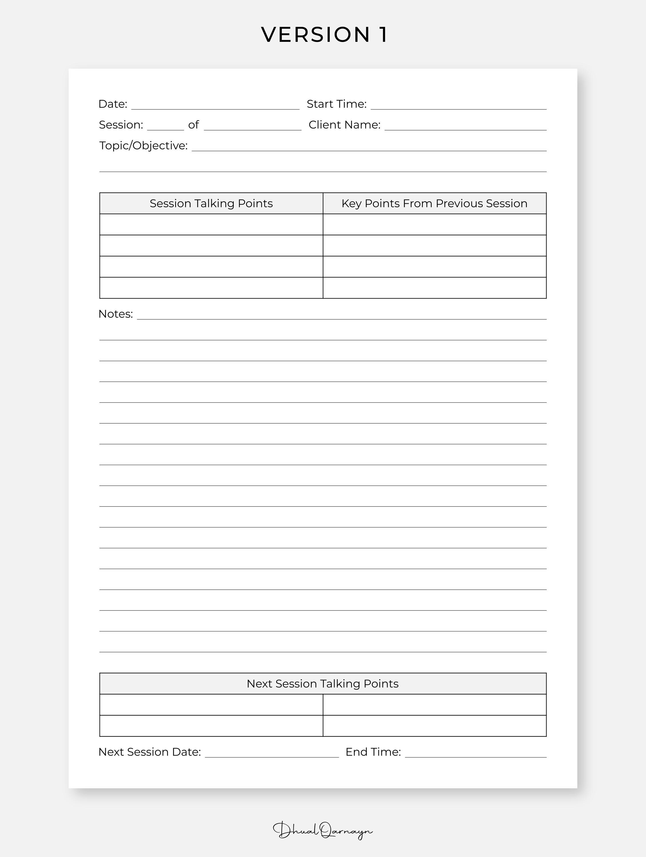Session Notes Printable PDF, for Therapists, Counselors, & Coaches, A4 ...