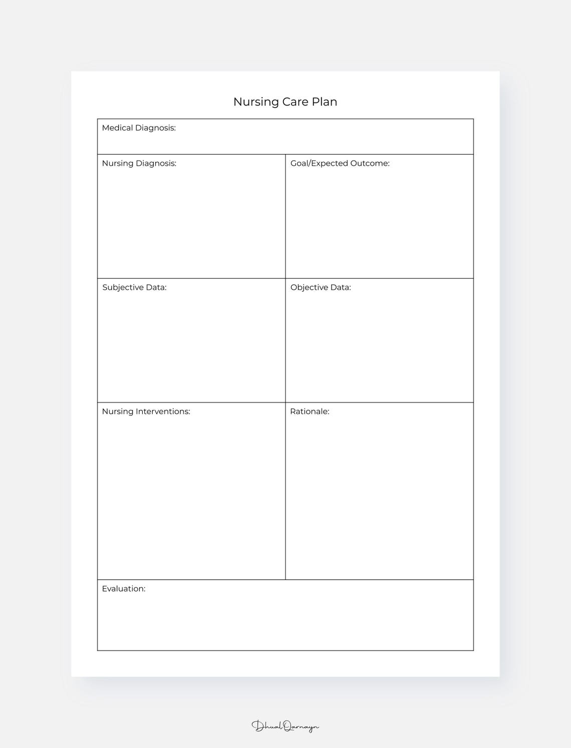 Nursing Care Plan Template Printable PDF, Digital Clinical Sheet for ...