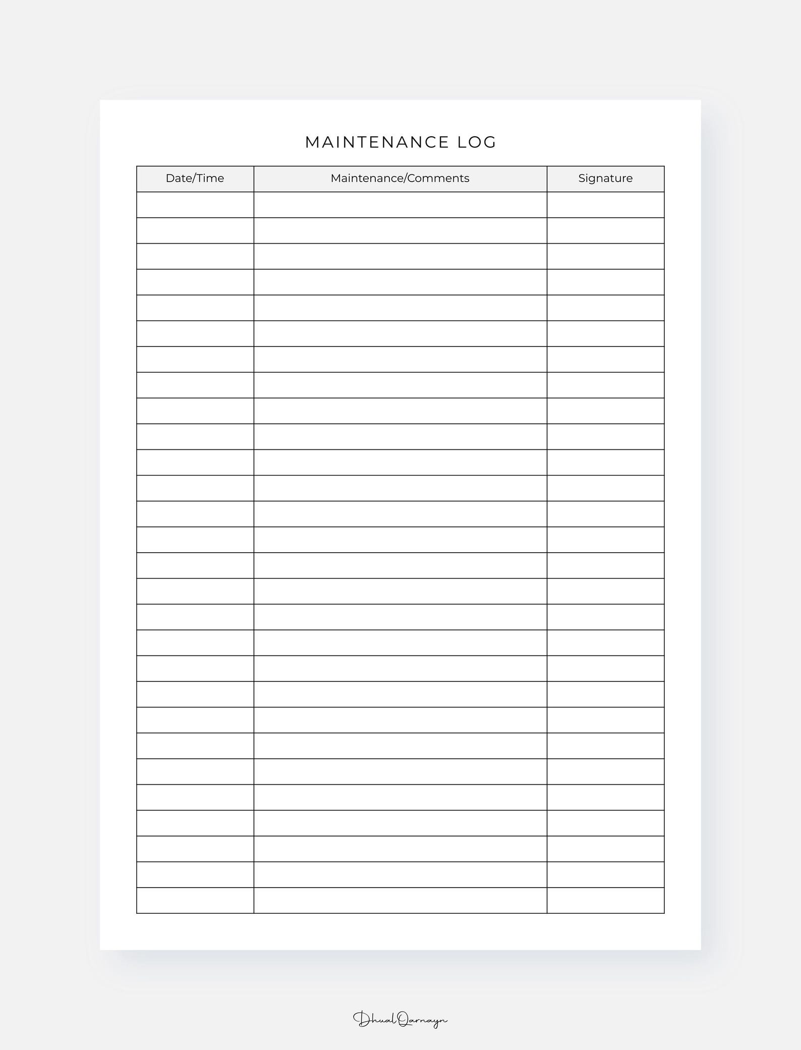 Maintenance Log Printable PDF, A4, A5, Letter, and Half Letter, Instant ...