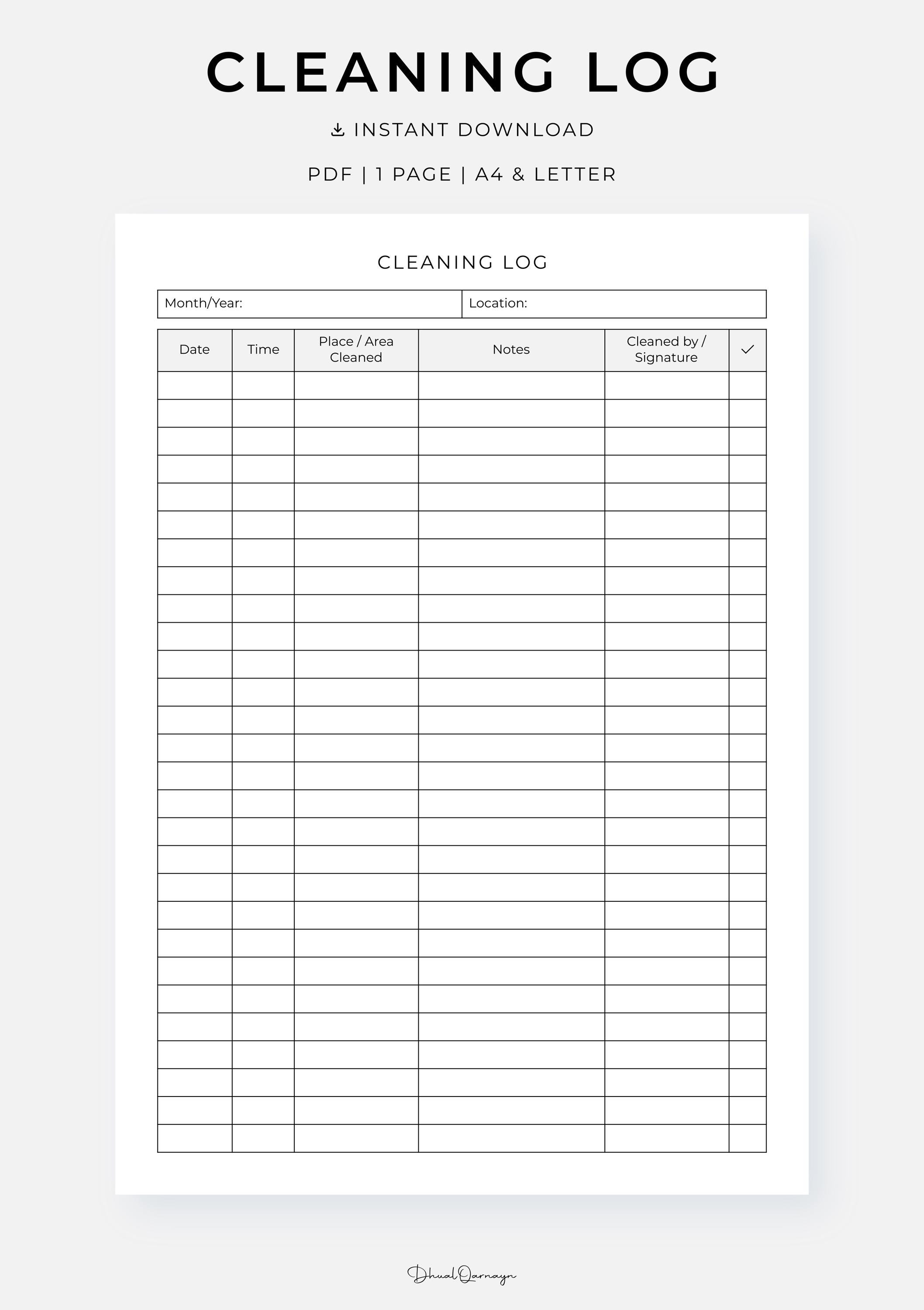 Cleaning Log, Daily Cleaning Tracker for Home, Offices, Hotels, Cafes ...