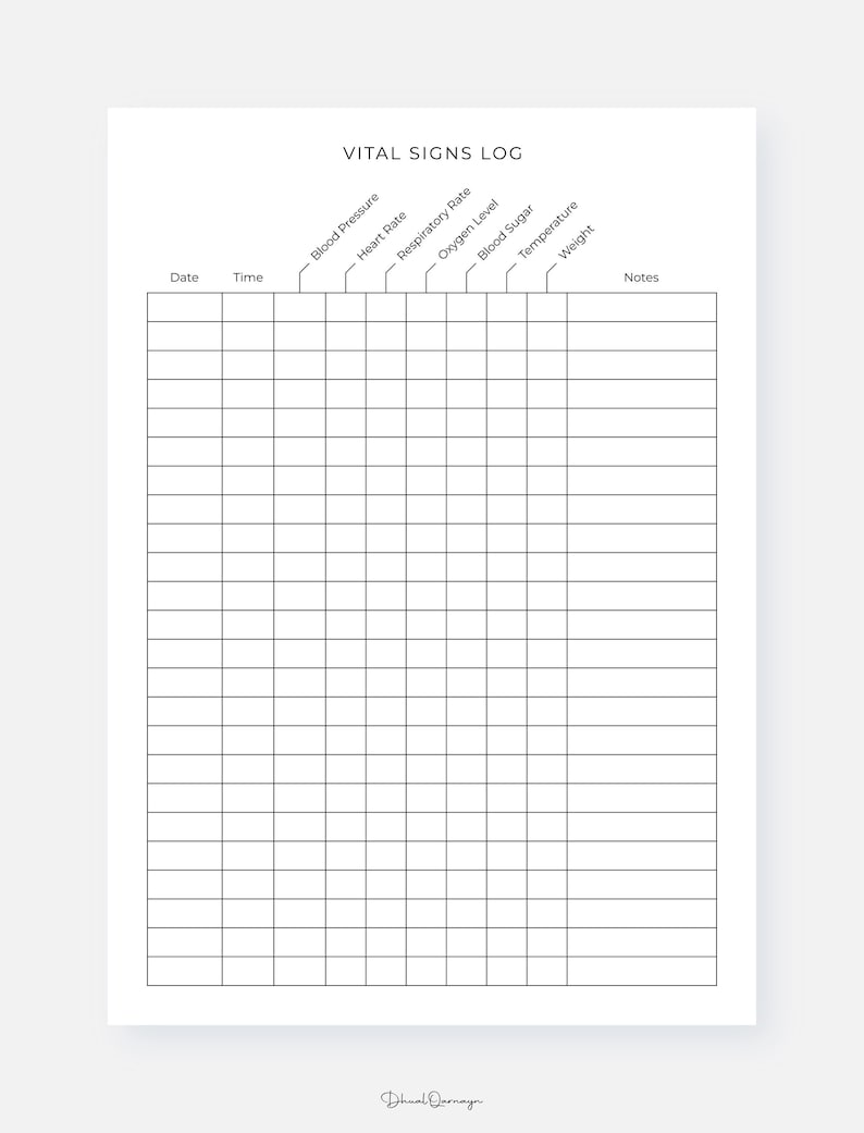 Printable Vital Signs Log, Health Monitoring Record Log for Blood ...